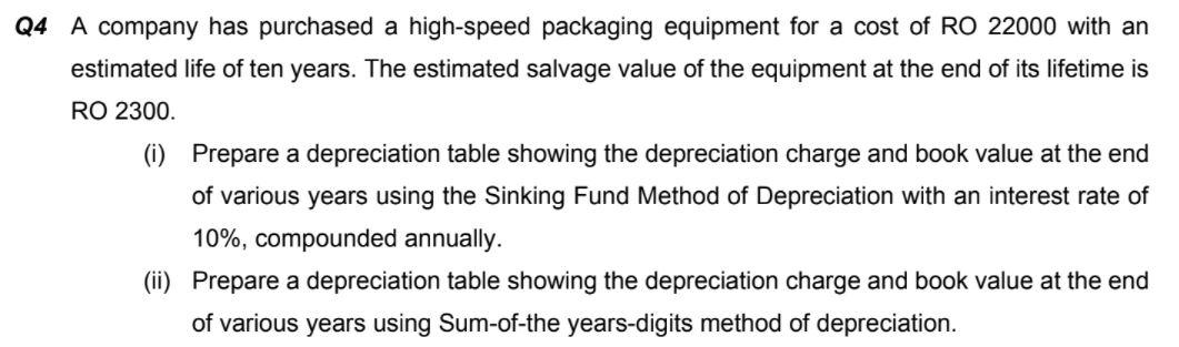 Solved Q4 A company has purchased a high-speed packaging | Chegg.com