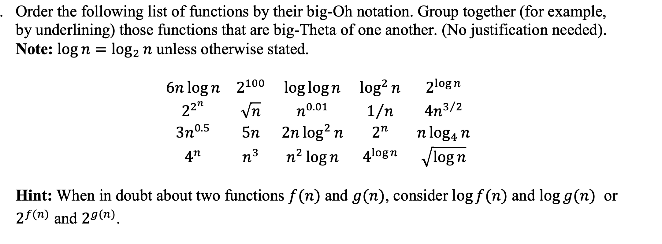 Solved Order the following list of functions by their big-Oh | Chegg.com