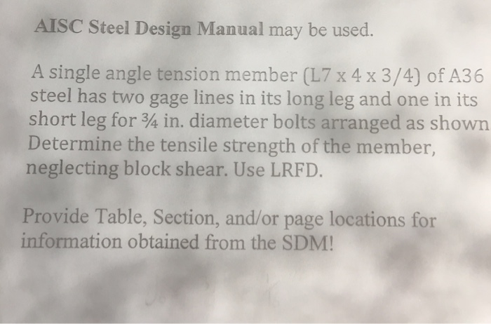 Solved AISC Steel Design Manual may be used. A single angle | Chegg.com