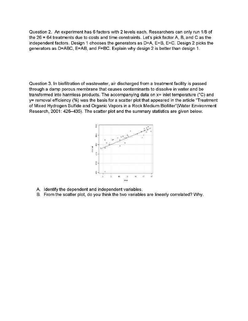 Question 2 An Experiment Has 6 Factors With 2 Levels 
