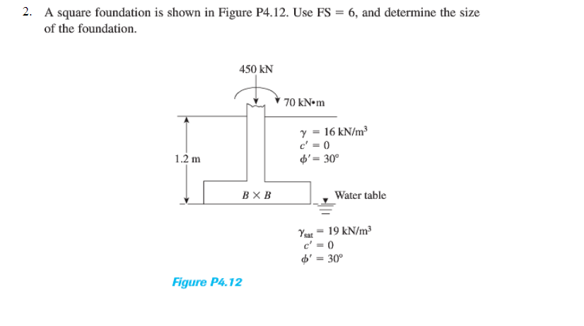 Solved 2. A square foundation is shown in Figure P4.12. Use | Chegg.com