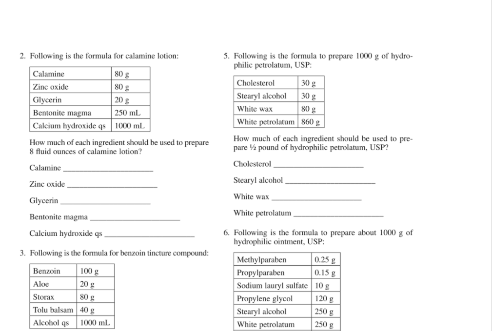 Solved 2. Following is the formula for calamine lotion: 5. | Chegg.com