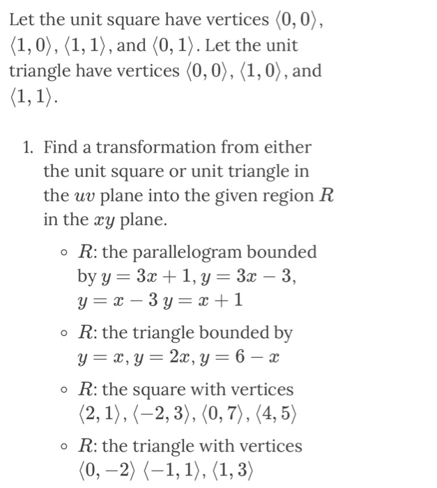 Solved Let the unit square have vertices (0, 0), (1. 0), | Chegg.com
