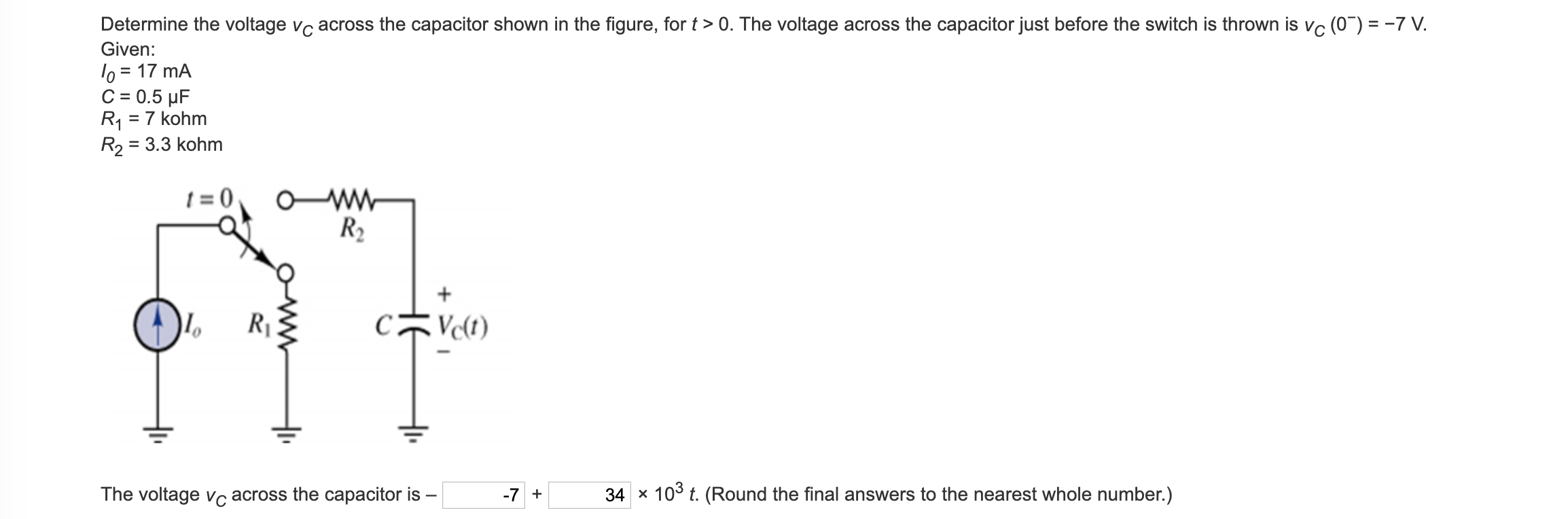 Solved Determine the voltage vc across the capacitor shown | Chegg.com