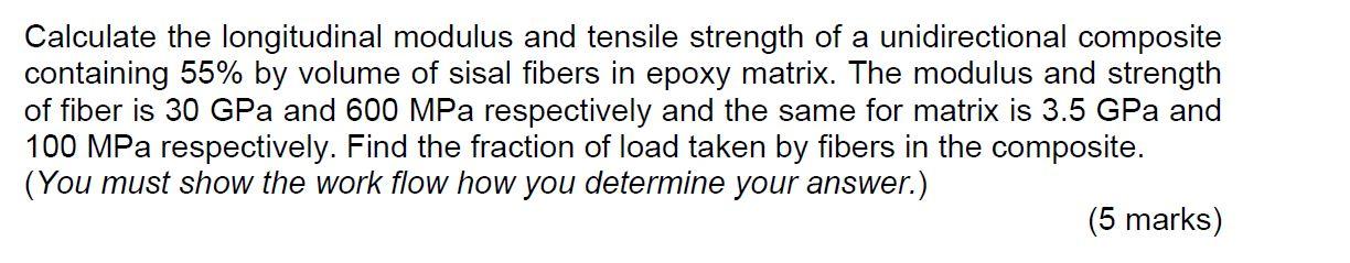 Solved Calculate the longitudinal modulus and tensile | Chegg.com