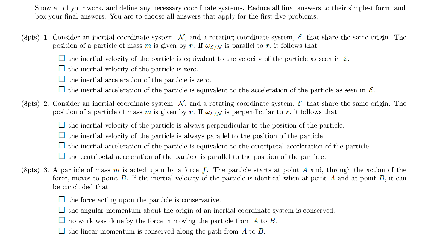Solved Show all of your work, and define any necessary | Chegg.com