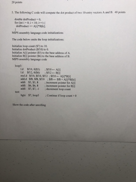Solved 20 points 5. The following C code will compute the | Chegg.com
