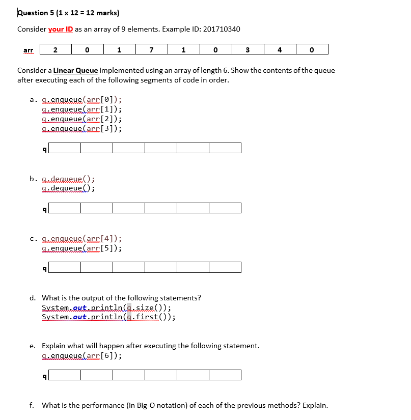 Solved Question 5 (1 x 12 = 12 marks) Consider your ID as an | Chegg.com