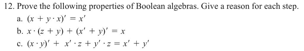 Solved 12 Prove The Following Properties Of Boolean