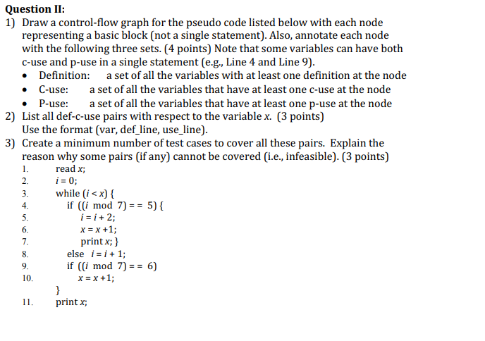 Solved Question II: 1) Draw a control-flow graph for the | Chegg.com