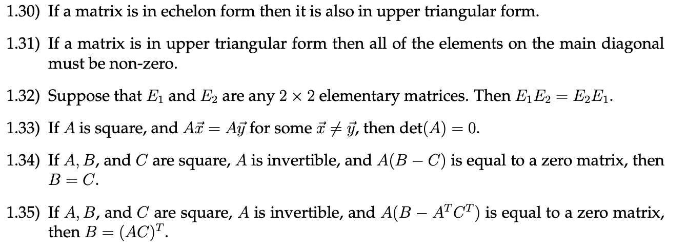 Solved 1.30) If a matrix is in echelon form then it is also | Chegg.com