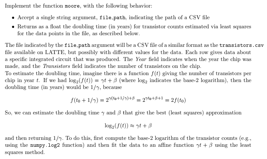 please use python to solve this problem. Moore’s law | Chegg.com