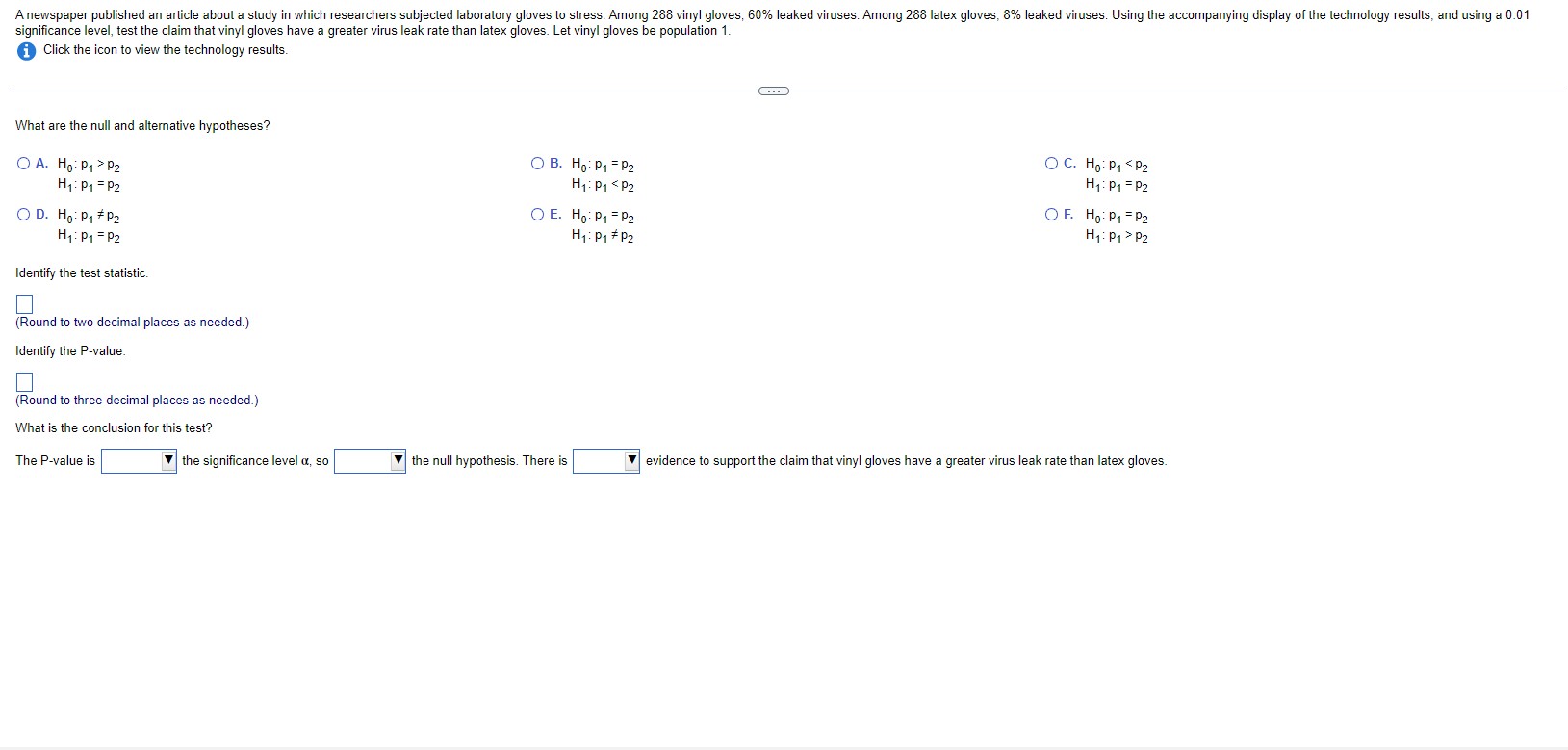Solved The drop down menus are as follows greater than;less | Chegg.com
