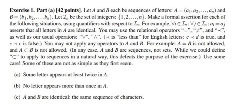 Solved Exercise 1. Part (a) [42 points). Let A and B each be | Chegg.com