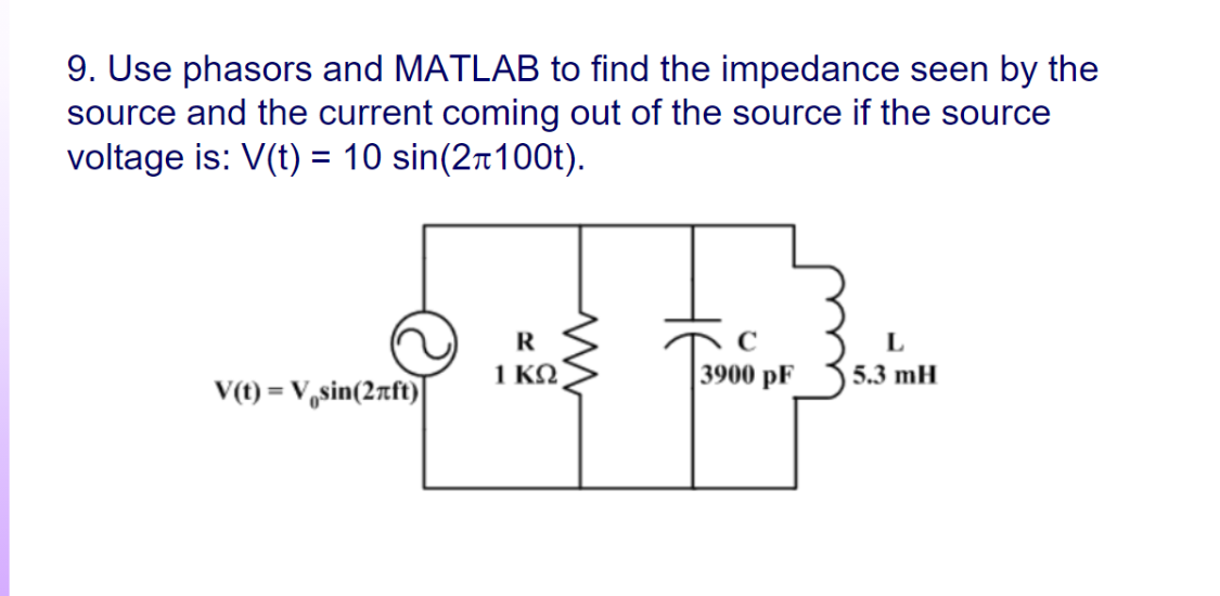 Solved 9 Use Phasors And Matlab To Find The Impedance Seen 