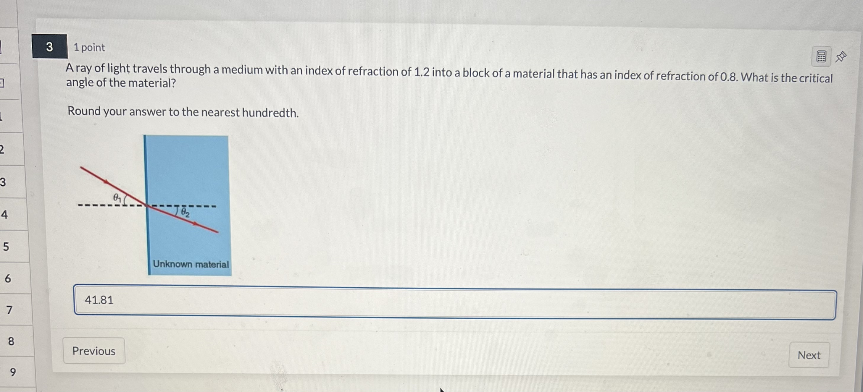 Solved A ray of light travels through a medium with an index | Chegg.com