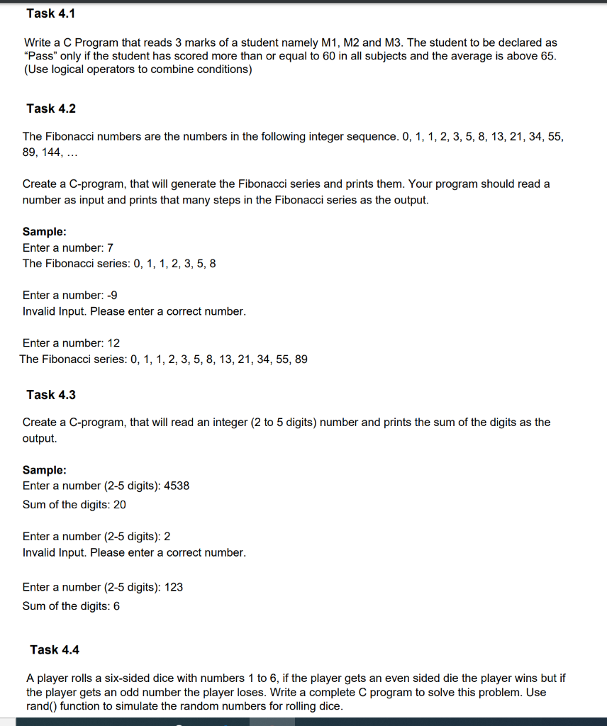 Solved Task 4.1 Write a C Program that reads 3 marks of a | Chegg.com