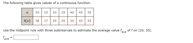 Solved The following table gives values of a continuous | Chegg.com