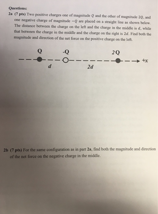 Solved Questions: 2a (7 pts) Two positive charges one of | Chegg.com
