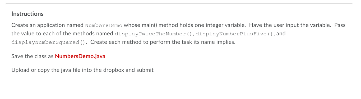 Solved Instructions Create an application named Numbers Demo | Chegg.com
