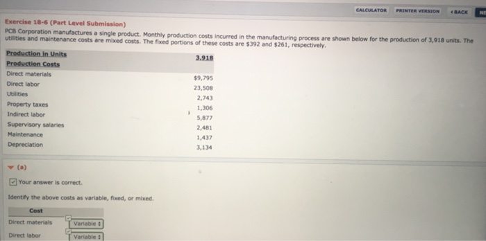 Solved CALCULATOR PRINTER VERSION BACK Exercise 18-6 (Part | Chegg.com