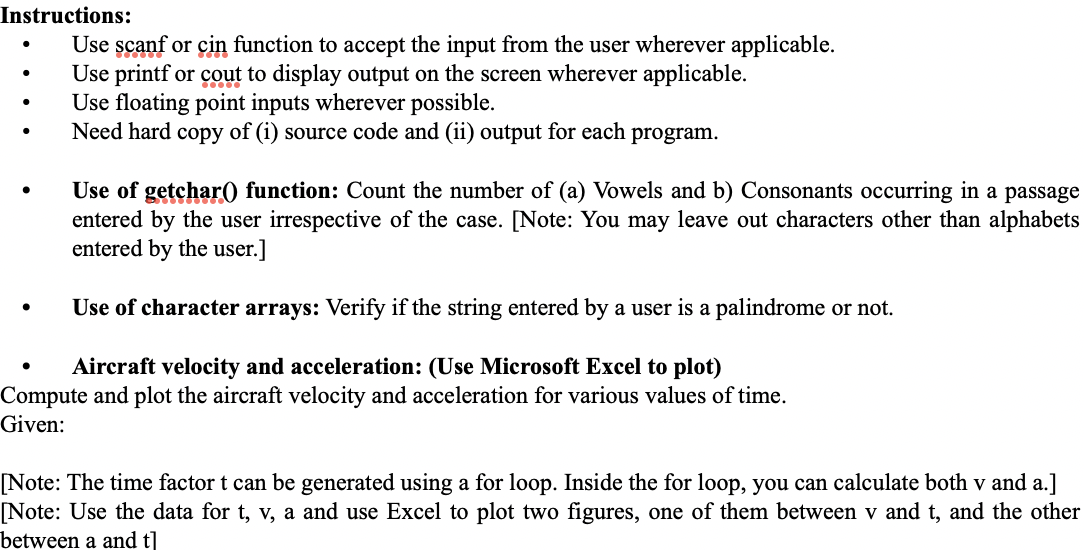 Instructions: Use scanf or cin function to accept the | Chegg.com