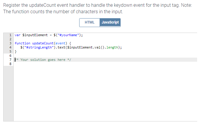 Solved: Register the updateCount event handler to handle Solved: Register the updateCount event handler to handle
