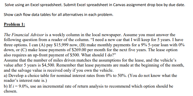 Solved Solve using an Excel spreadsheet. Submit Excel | Chegg.com