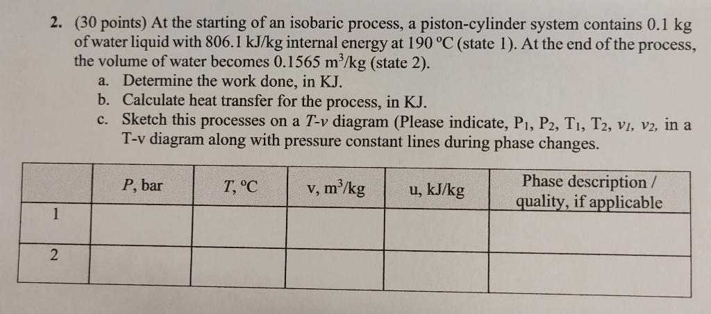 Solved 2. ( 30 points) At the starting of an isobaric | Chegg.com