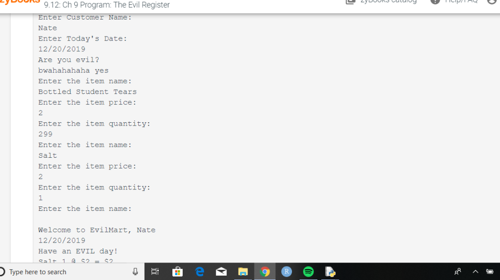 Solved 9.12 Ch 9 Program: The Evil Register Python 3.7 | Chegg.com