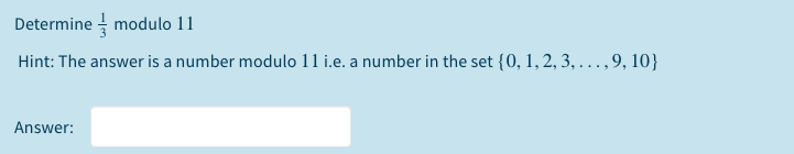 Solved Determine į modulo 11 Hint: The answer is a number | Chegg.com
