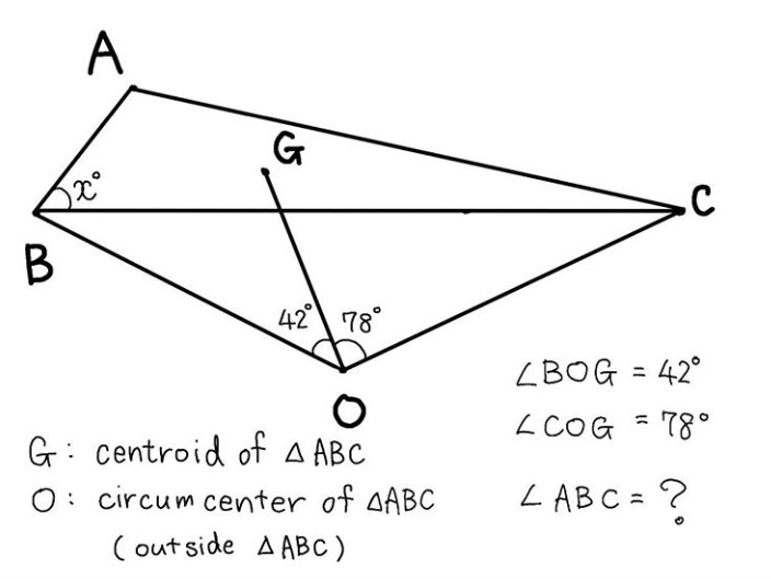 Solved 4278° Gi centroid of A ABC O: circumcenter of AABC | Chegg.com