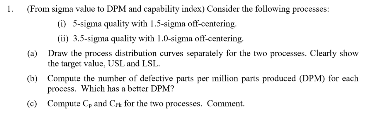 Solved 1. (From sigma value to DPM and capability index) | Chegg.com