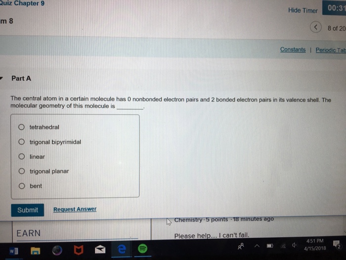 Solved uiz Chapter 9 Hide Timer 00:31 m 8 8 of 20 Constants | Chegg.com