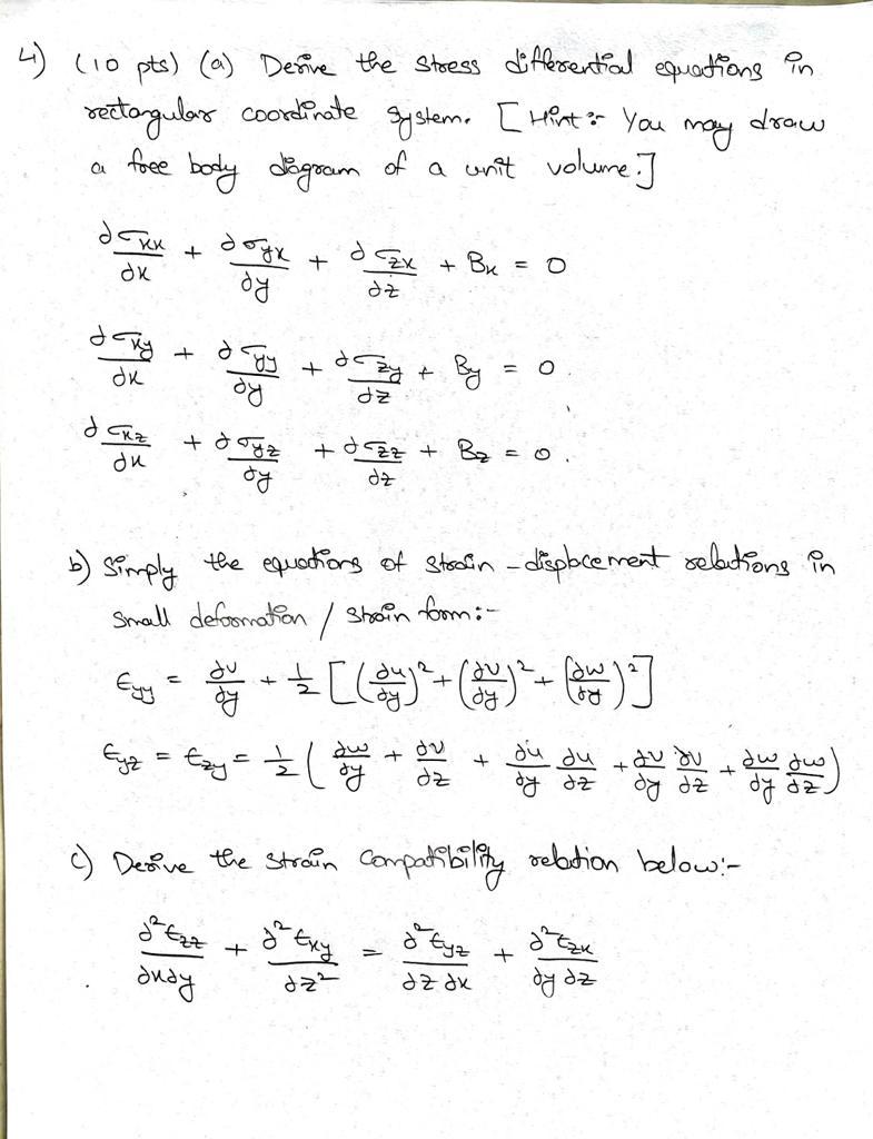 Solved 4) (10 pts) (a) Derive the stress differential | Chegg.com