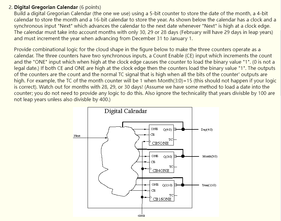 Solved 2. Digital Gregorian Calendar ( 6 points) Build a | Chegg.com