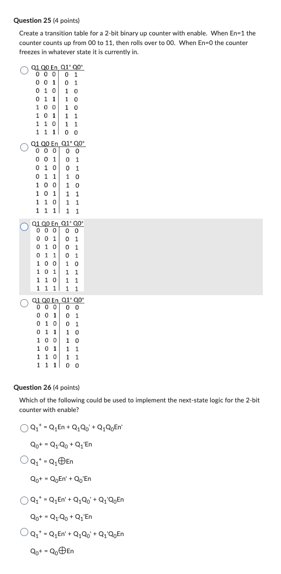 Solved Question 25 (4 points) Create a transition table for | Chegg.com