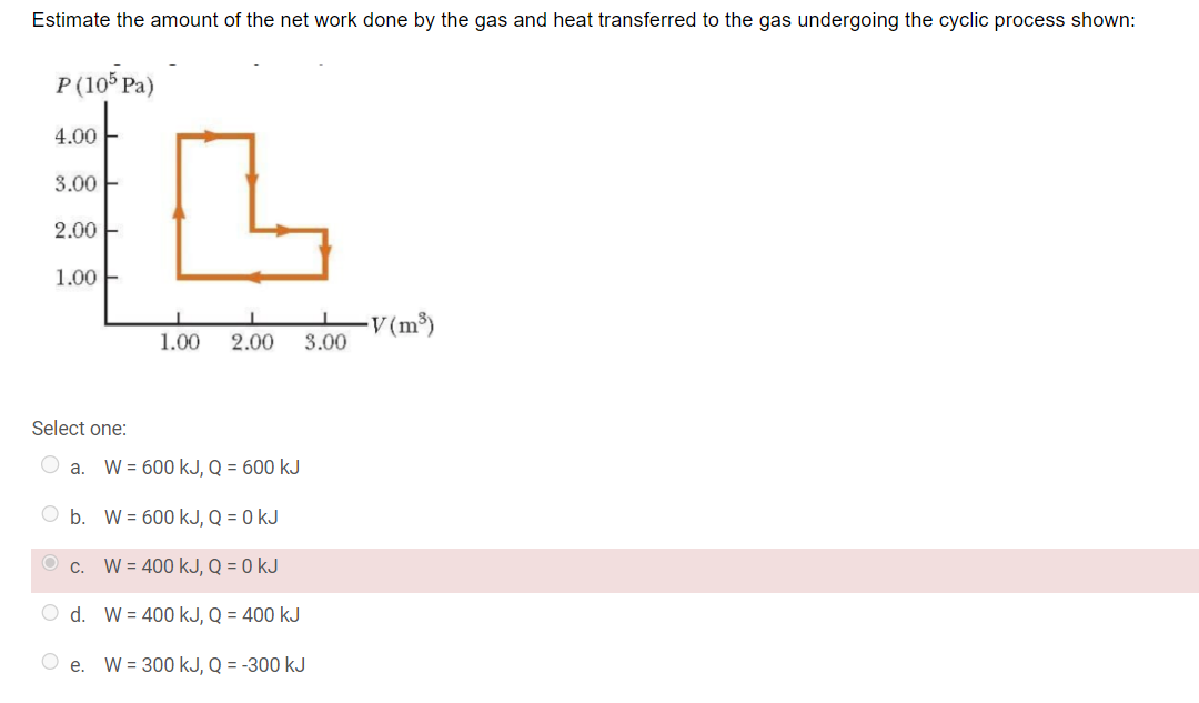 Solved Select one: a. W=600 kJ,Q=600 kJ b. W=600 kJ,Q=0 kJ | Chegg.com