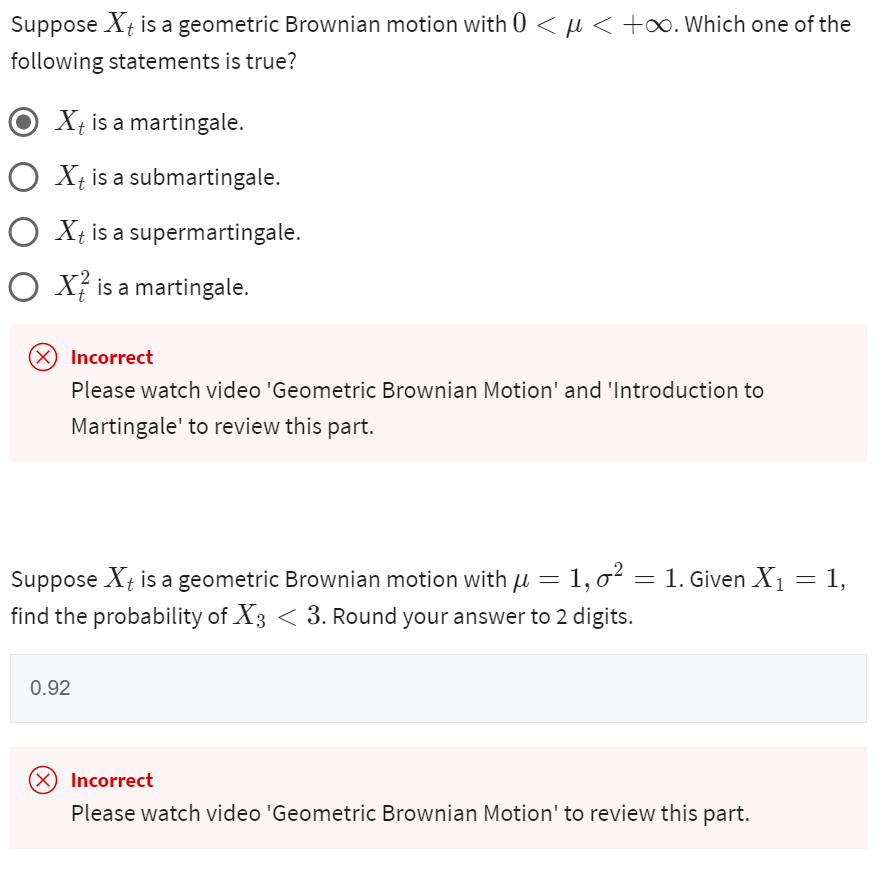 Solved Suppose Xt Is A Geometric Brownian Motion With