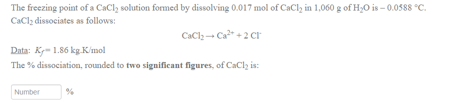 Solved The freezing point of a CaCl2 solution formed by | Chegg.com