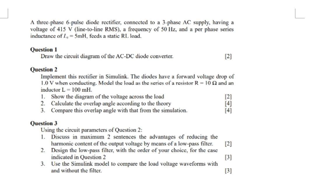 Solved A three-phase 6-pulse diode rectifier, connected to a | Chegg.com