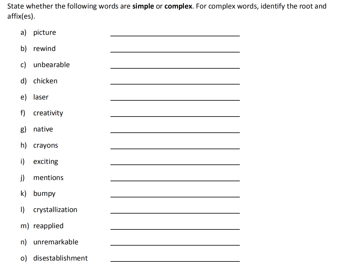 Solved State whether the following words are simple or | Chegg.com