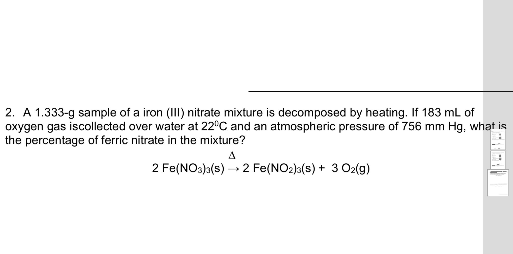 Solved 2. A 1.333-g sample of a iron (III) nitrate mixture | Chegg.com