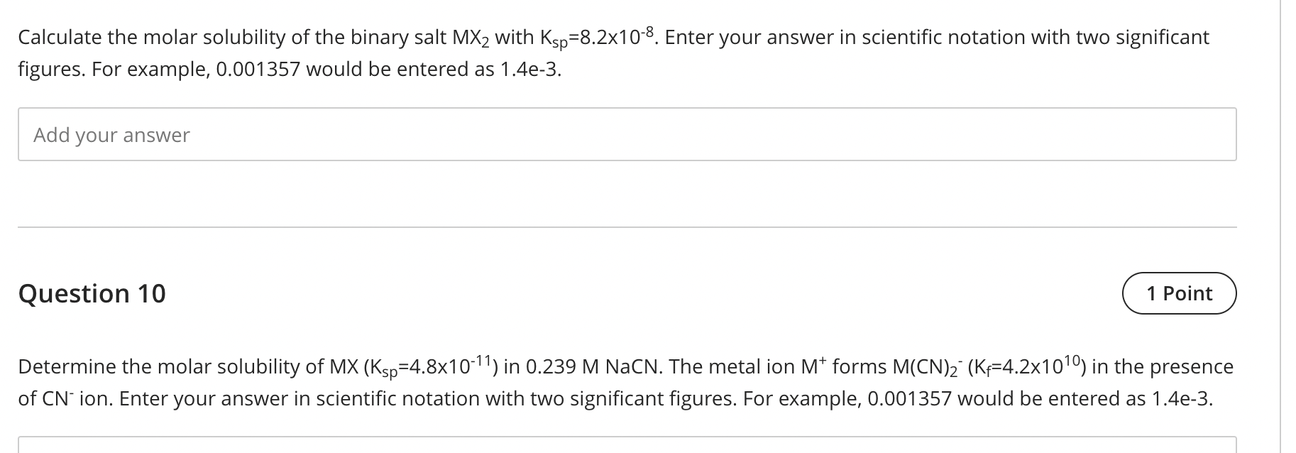 Calculate the molar solubility of the binary salt MX2 | Chegg.com