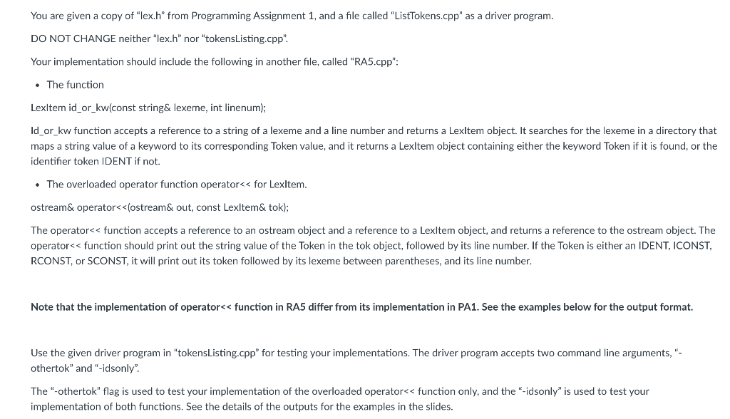 Lex.h : /* * lex.h * * CS280 * Fall | Chegg.com