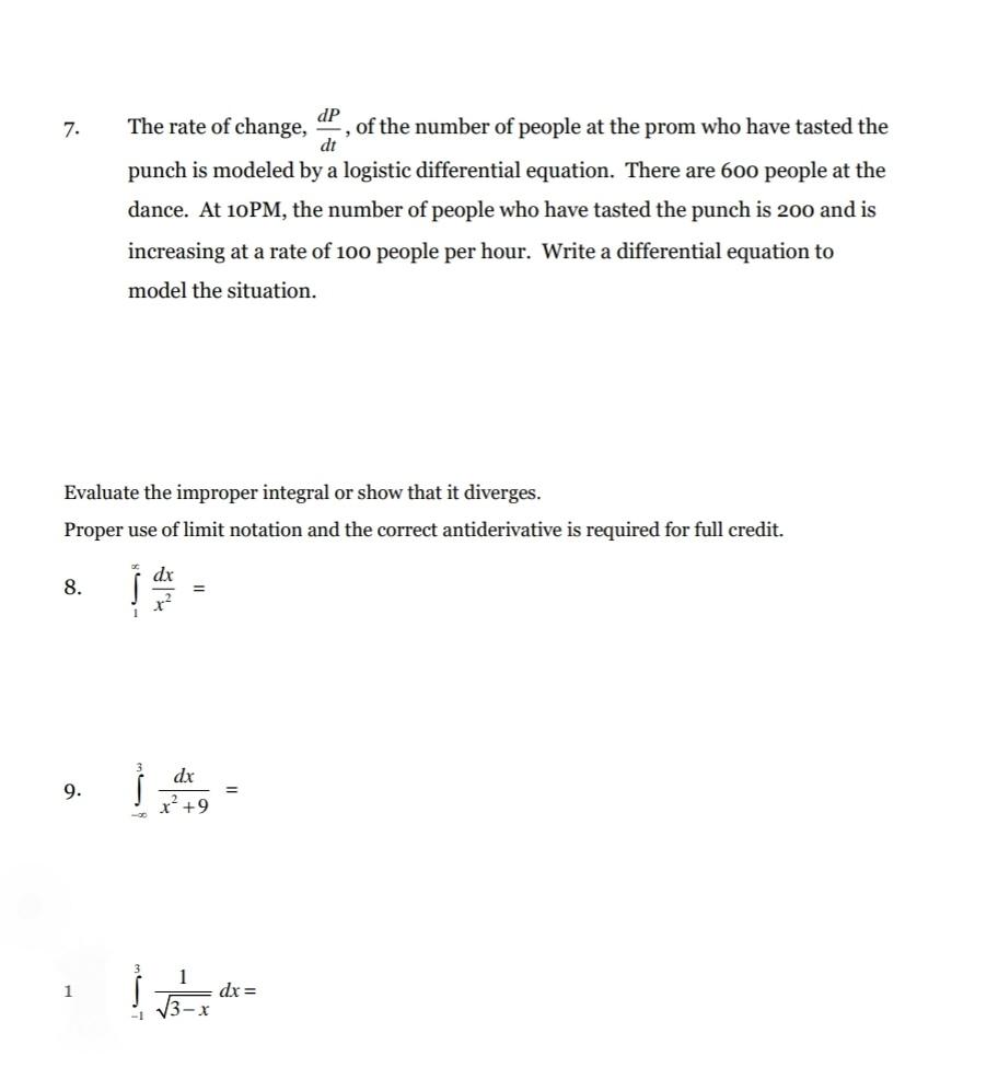 Solved 7. The rate of change, dtdP, of the number of people | Chegg.com