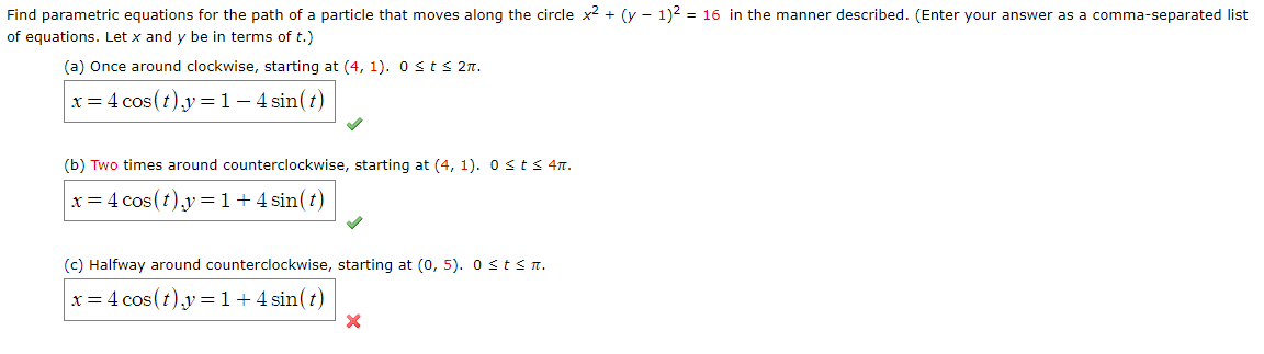 Solved Find parametric equations for the path of a particle | Chegg.com