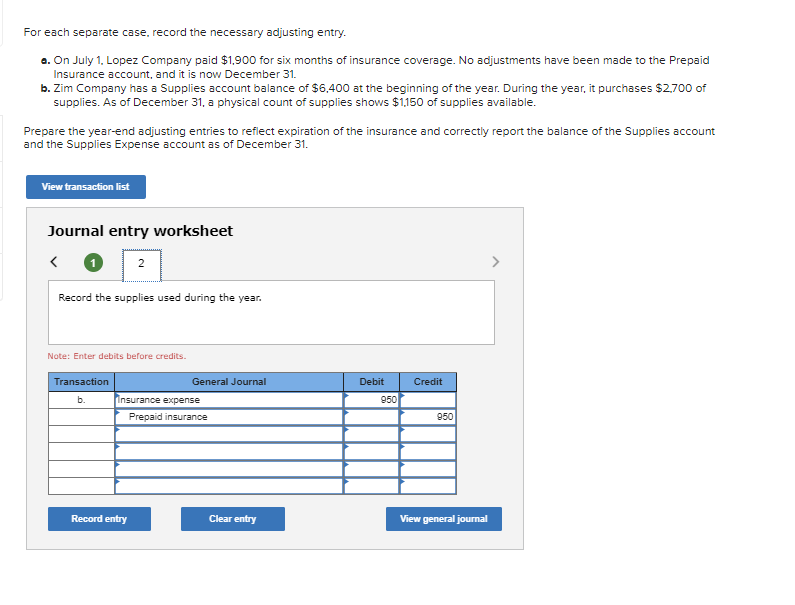 Solved For each separate case, record the necessary | Chegg.com