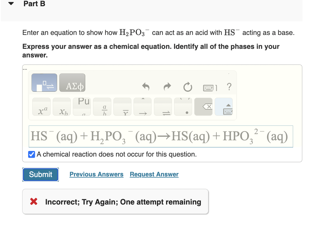 Solved Enter an equation to show how H2PO3−can act as an | Chegg.com