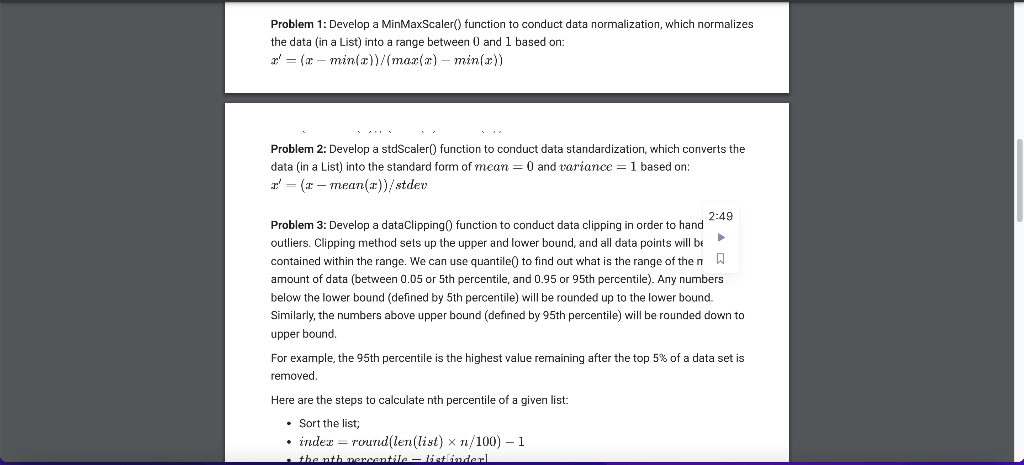 Solved Problem 1: Develop a MinMaxScaler() function to | Chegg.com